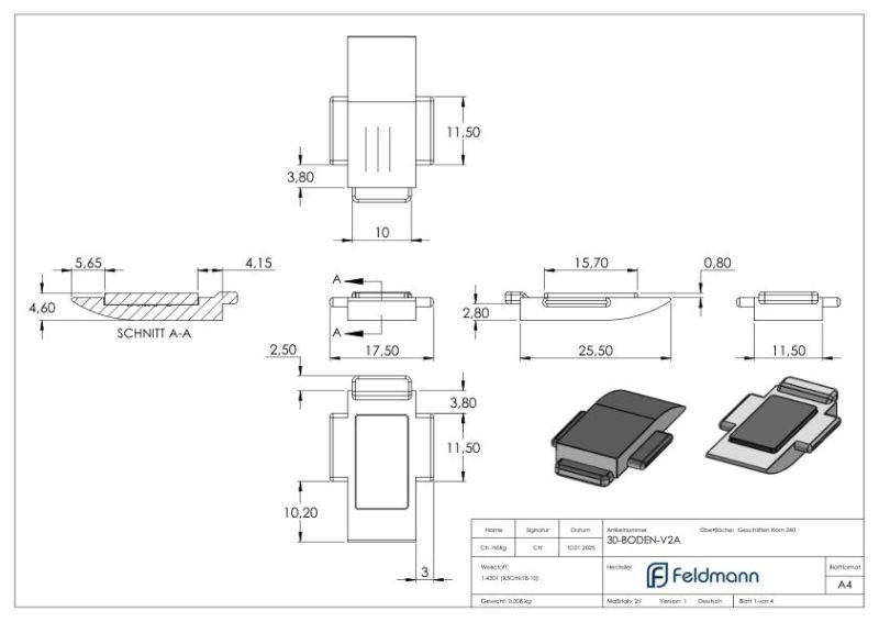 Sicherungsplatte für Mod. 30 - V2A | 30-BODEN-V2A